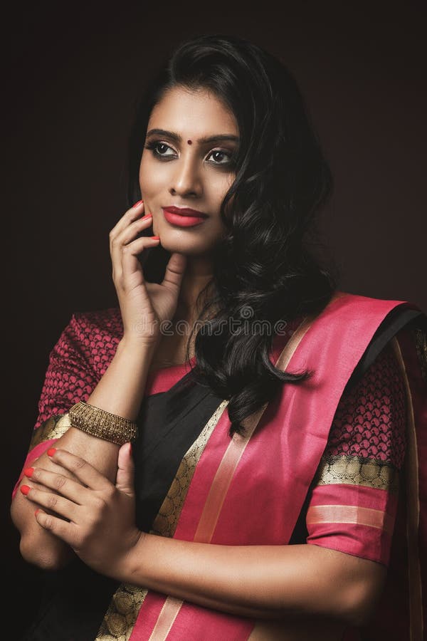 Beautiful Indian Woman Wearing Traditional Sari Dress Stock Image