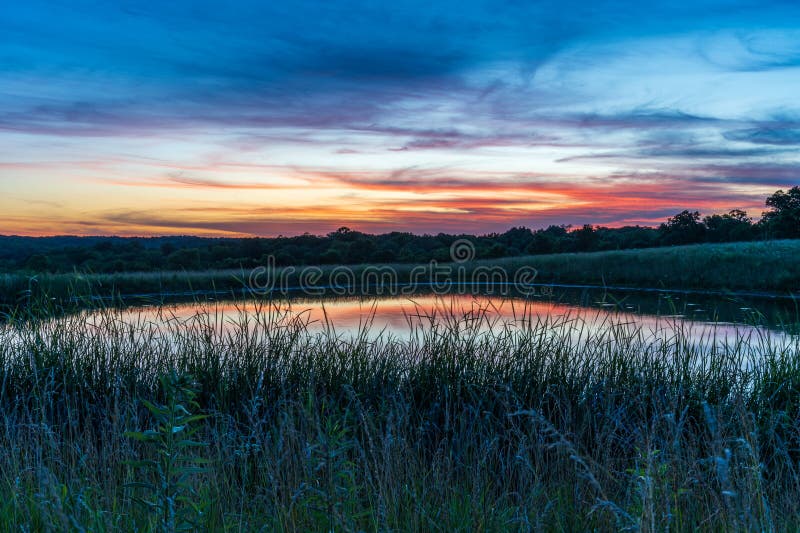 Beautiful Indiana Sunset Reflections Usa Stock Photo - Image of ...