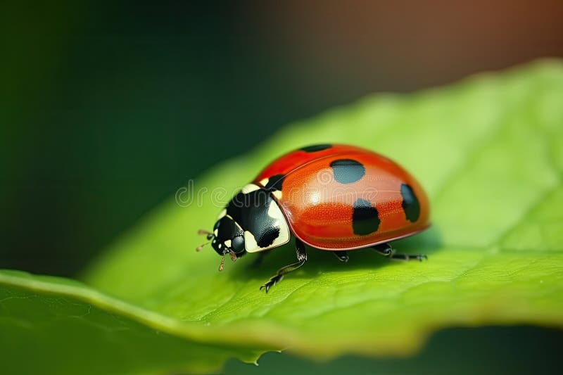 Beautiful Insect Red Ladybug on a Leaf. Live Nature Stock Illustration ...