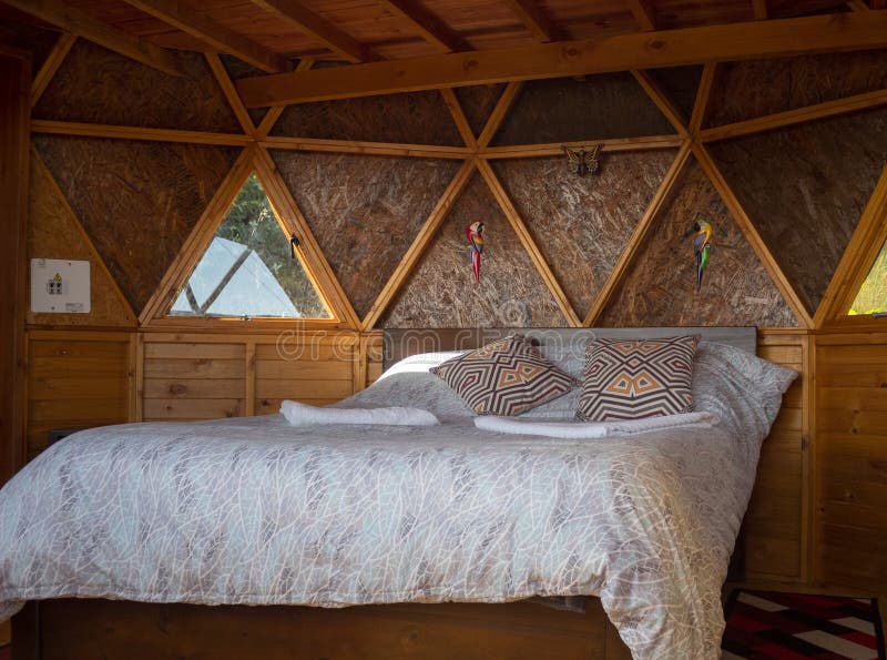 Beautiful Inside View of Wood Glamping Bed Editorial Photo - Image of ...
