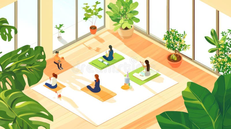 A Beautiful Instructor Doing Yoga Illustrations with Her Students Stock ...