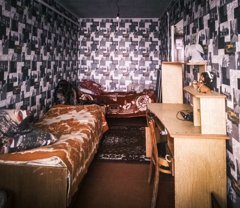 Cozy Room Interior. Beds in the Poor Room. Stock Image - Image of home ...