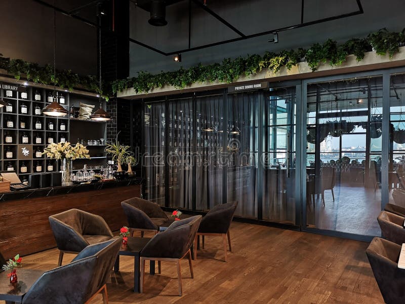 Beautiful Interior Design of an Empty Restaurant and Cafe Stock Photo ...