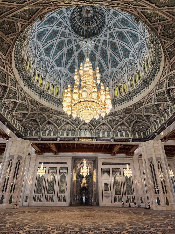 Sultan Qaboos Grand Mosque in Oman Muscat. Beautiful Design. Stock ...