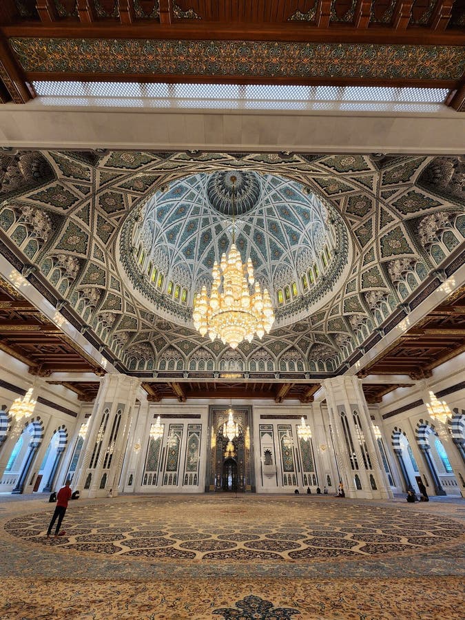 Sultan Qaboos Grand Mosque in Oman Muscat. Beautiful Design. Stock ...