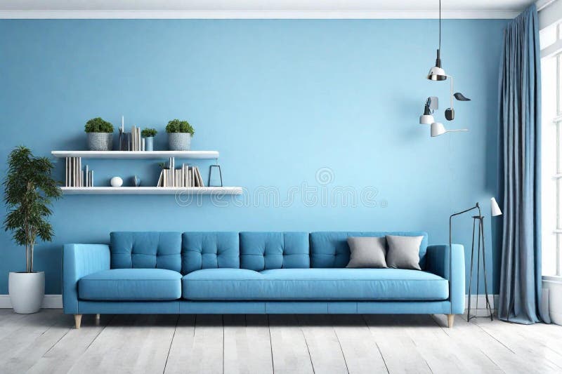 Beautiful Interior of a Living Room with Blue Theme Stock Illustration ...
