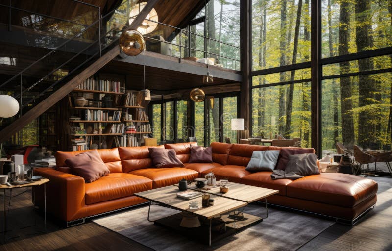 Beautiful Interior Modern Forest House Sofa Mirror Nice Scene ...