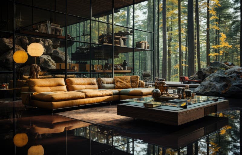 Beautiful Interior Modern Forest House Sofa Mirror Nice Scene ...