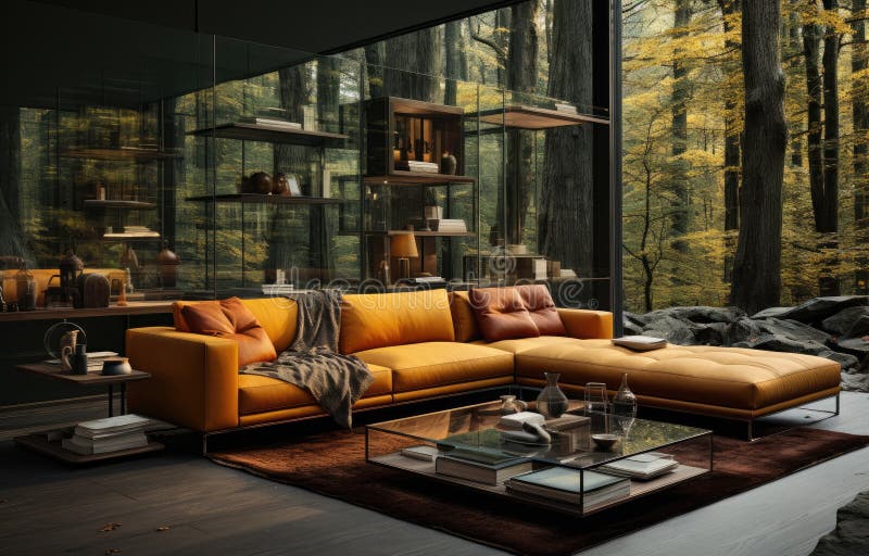 Beautiful Interior Modern Forest House Sofa Mirror Nice Scene ...