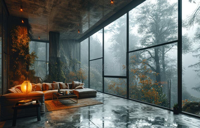 Beautiful Interior Modern Forest House Sofa Mirror Nice Scene ...