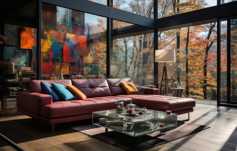 Beautiful Interior Modern Forest House Sofa Mirror Nice Scene ...