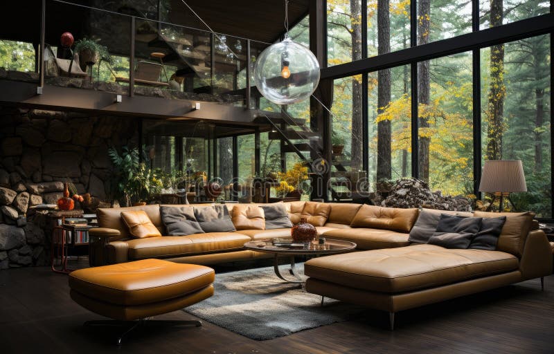 Beautiful Interior Modern Forest House Sofa Mirror Nice Scene ...