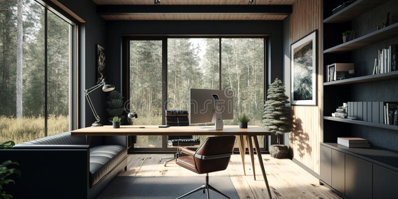 Beautiful Interior of Modern Office or Home in Forest. Generative AI ...