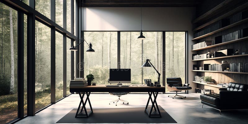 Beautiful Interior of Modern Office or Home in Forest. Generative AI ...