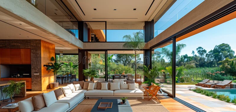 Beautiful Interior of a Modern Villa, View from Veranda Stock ...