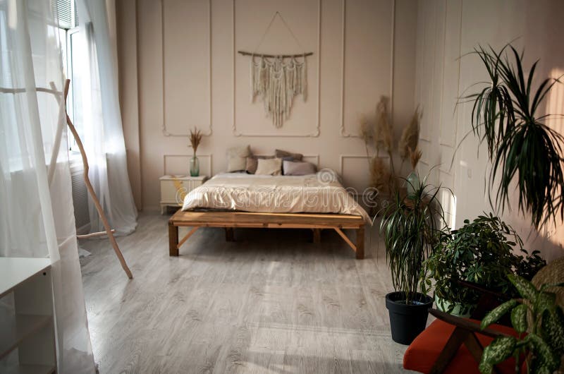 Modern Interior in the Style Boho. Sleeping with Soft Pillows Stock ...