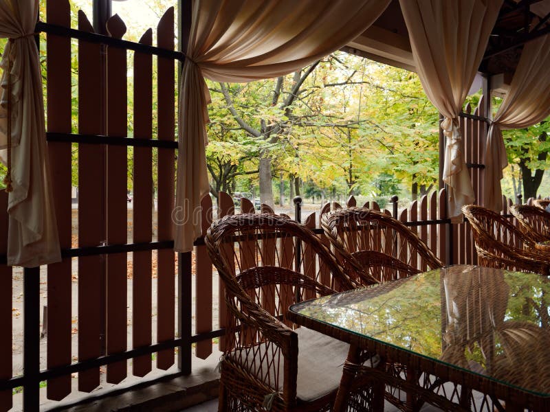 Beautiful Interior of a Summer Cafe in Autumn Stock Image - Image of ...