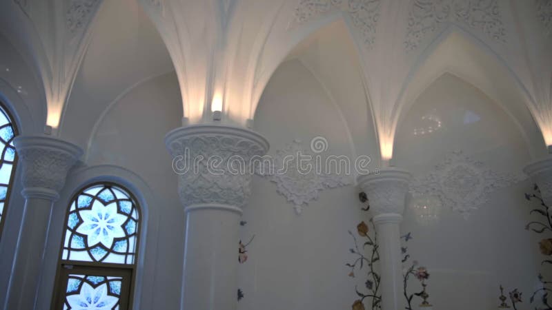 Beautiful Interior of White Mosque with Patterns. Scene. Light White ...