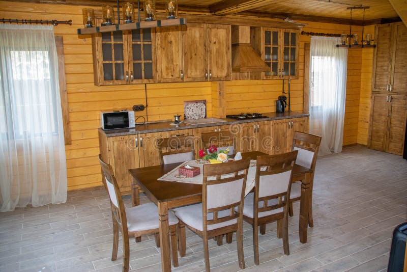 Beautiful Interior of a Wooden House. the Best Interior Design Stock ...