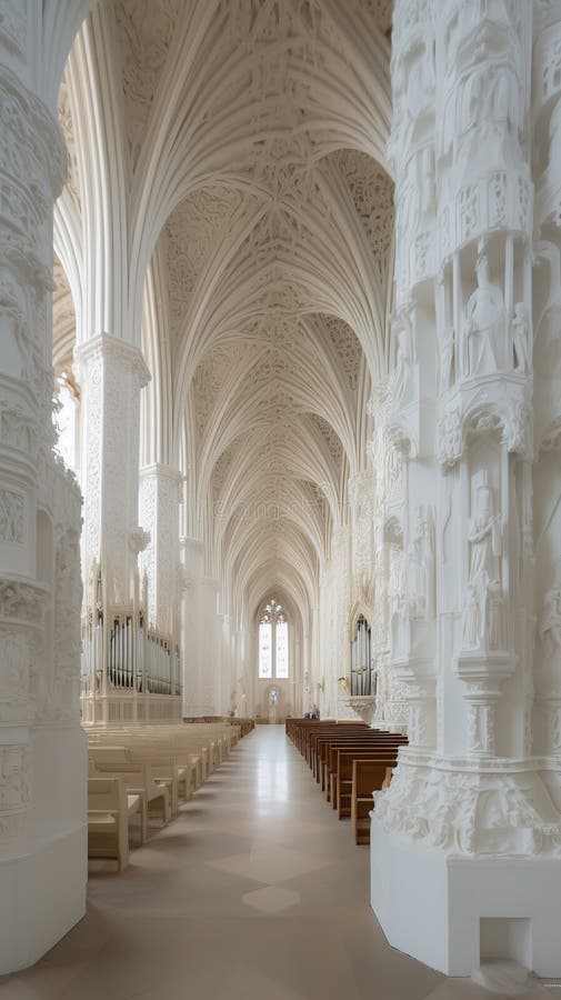 Beautiful Intricate Interior of a White Gothic Church Architecture ...