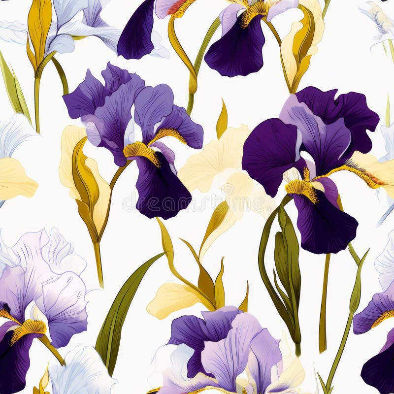 Beautiful Iris Flower Pattern on White Ground - Elegant Realism Stock ...