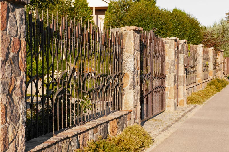 Beautiful Iron Fence on Sunny Day Outdoors Stock Image - Image of iron ...