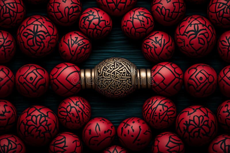 Intricate Red and Black Prayer Beads with Gold Centerpiece Stock ...