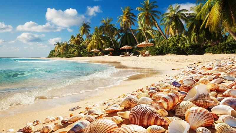 Beautiful Island with Ocean Wave on Sandy Beach and Coconut Tree with ...
