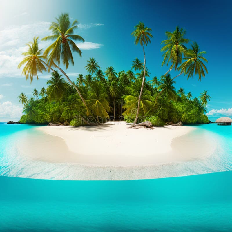 Beautiful Island with Palm Trees and Beach. AI Stock Illustration ...