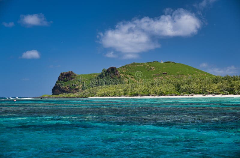Beautiful Island with Rocks and Vegetation Over the Ocean Stock Photo ...