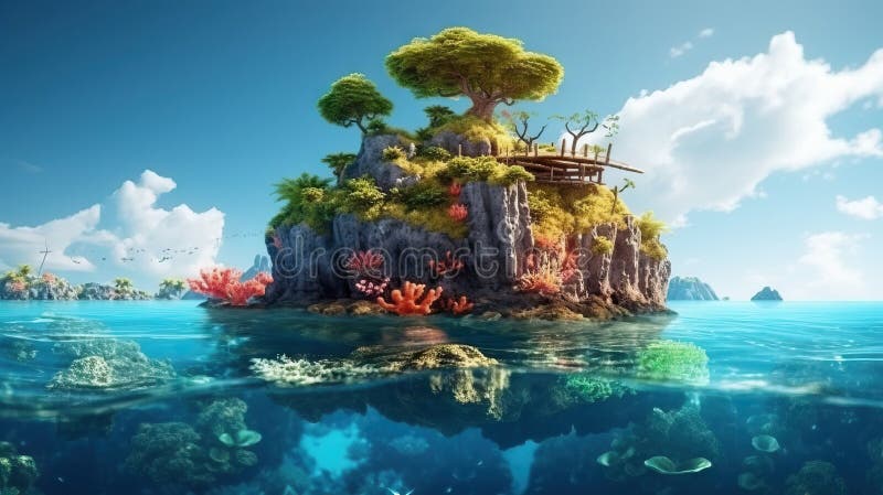Beautiful Island in the Sea. 3d Render. Clip-art Stock Illustration ...