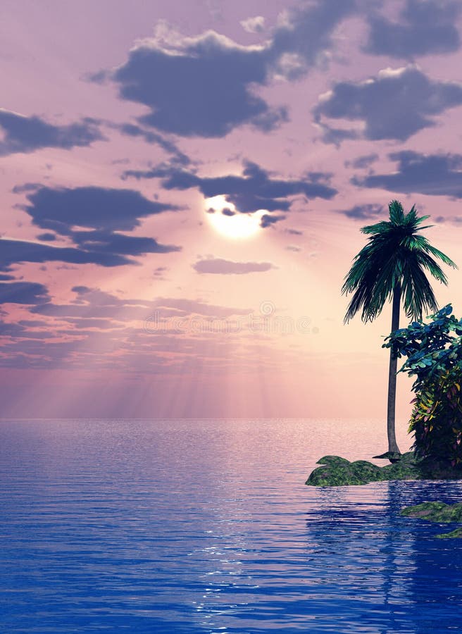 Beautiful Island in the Sunset Stock Illustration - Illustration of ...