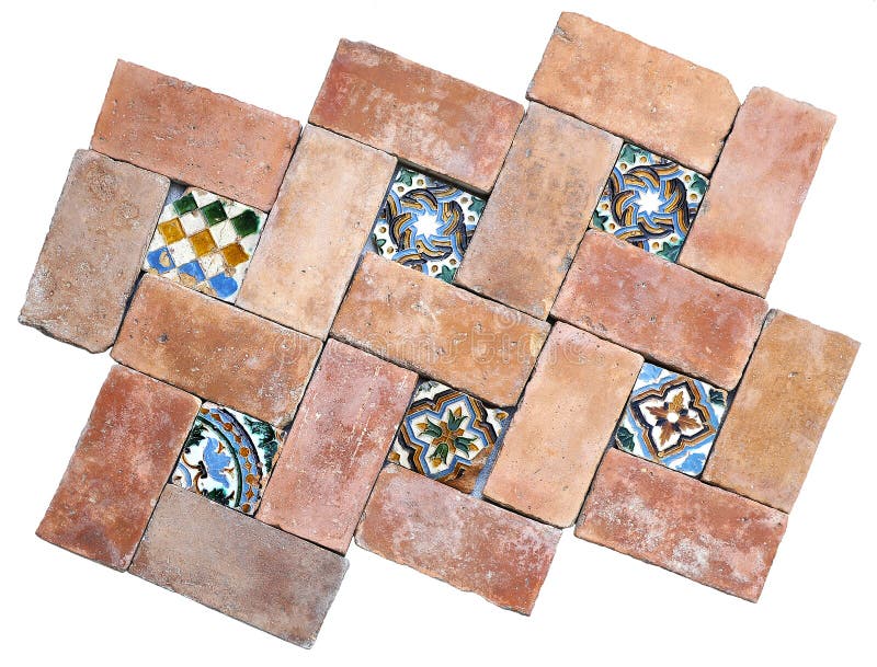 Fragment of Pavement that Combines Rustic Rectangular Terracotta Tiles ...