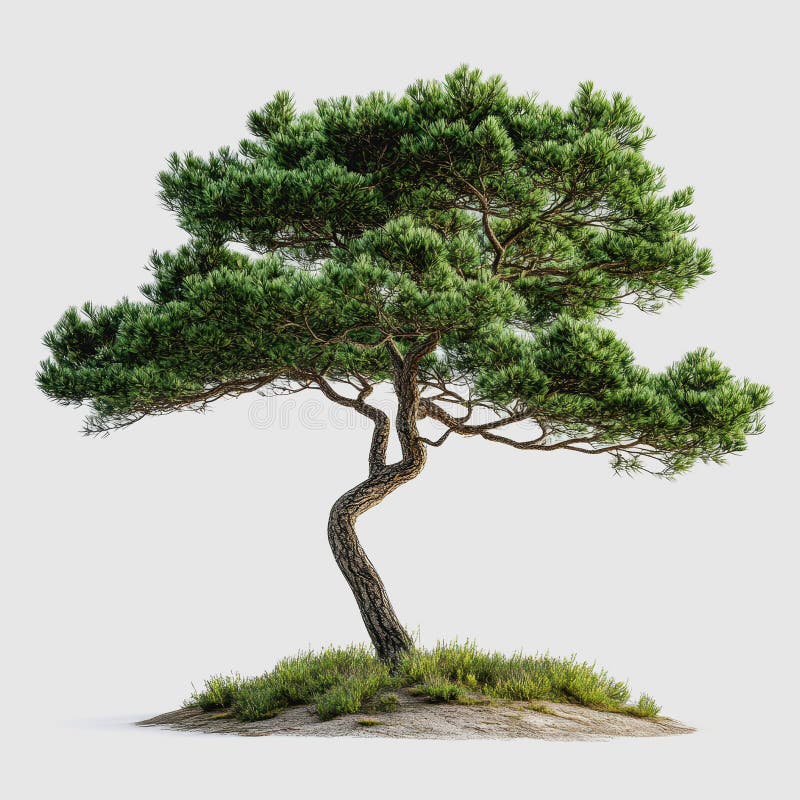 Beautiful Isolated Green Pine Tree with a Natural Curved Shape on a ...