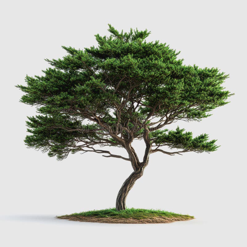 Beautiful Isolated Green Tree with Dense Foliage and Unique Curved ...