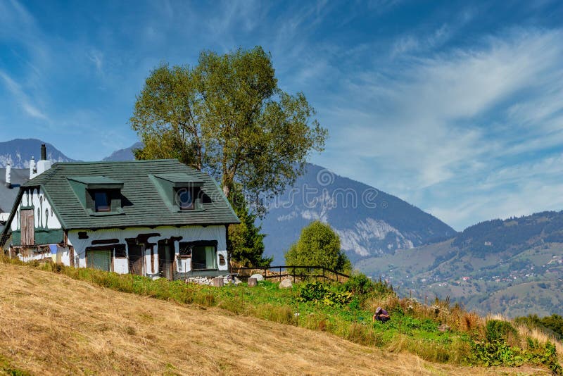 Beautiful Isolated Rural House with Mountains in the Background Stock ...