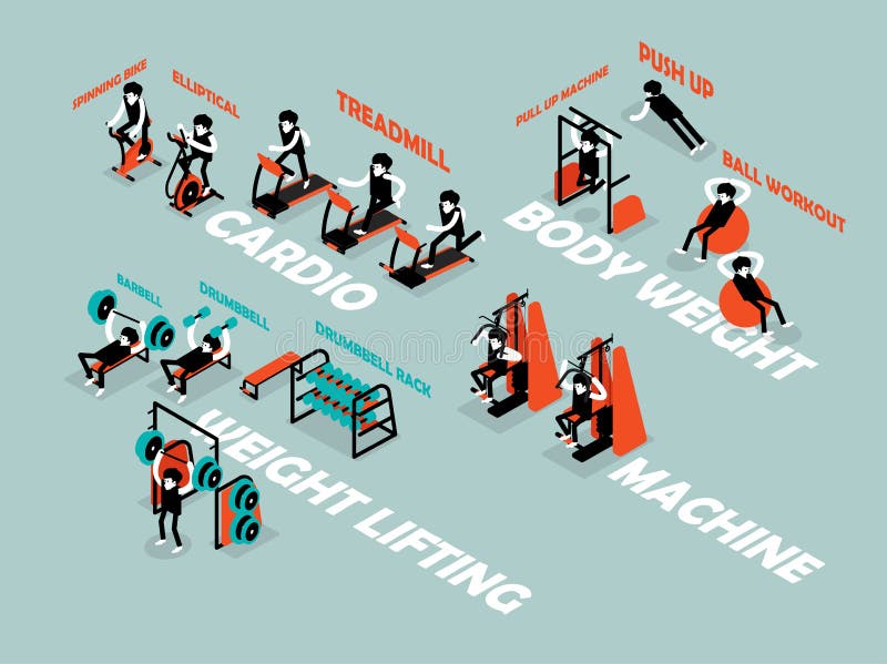Beautiful Isometric Flat Design of Info-graphic Workout in Gym Stock ...