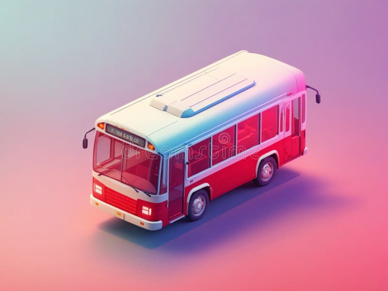 3d Rendering Red and White Color Bus Isolated on Red Gradient ...