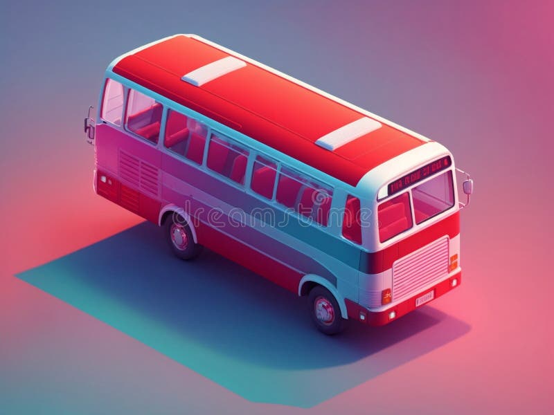 3d Rendering Red and White Color Bus Isolated on Red Gradient ...