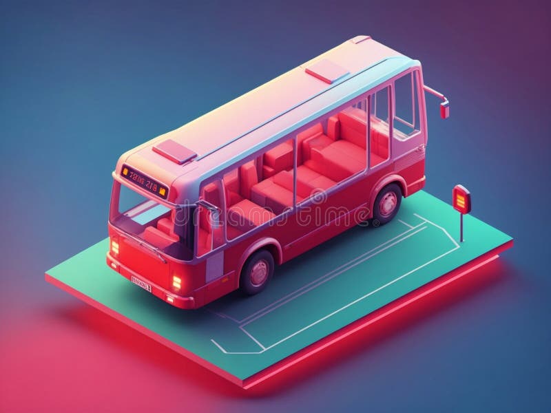 An Isometric 3d Red Color Bus Isolated on Blue and Red Gradient ...
