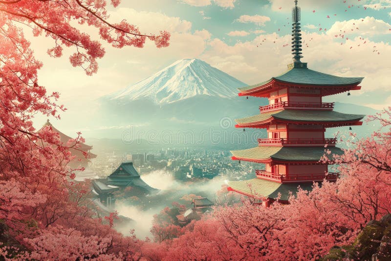 A Beautiful Japan Background Showcasing Iconic Elements Such As Cherry ...