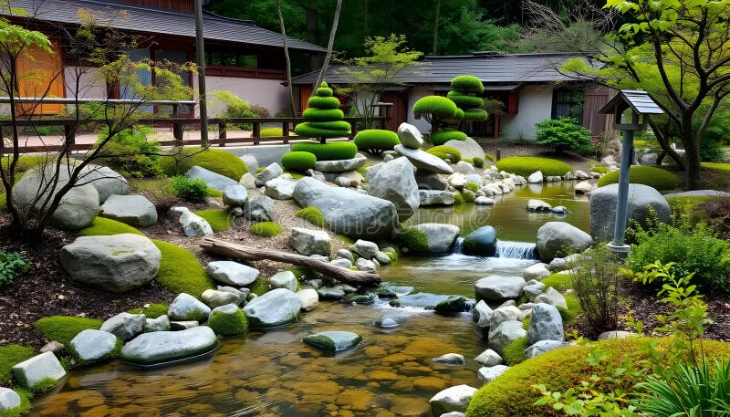 Beautiful Stream in a Japanese Garden in Himeji, Japan. Stock Image ...