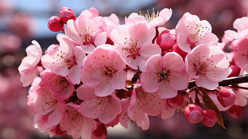 Beautiful Japanese Pink Flowers Bokeh Background Stock Illustration ...