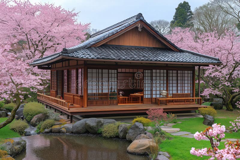 Beautiful Japanese-style House Surrounded by Cherry Blossoms in ...