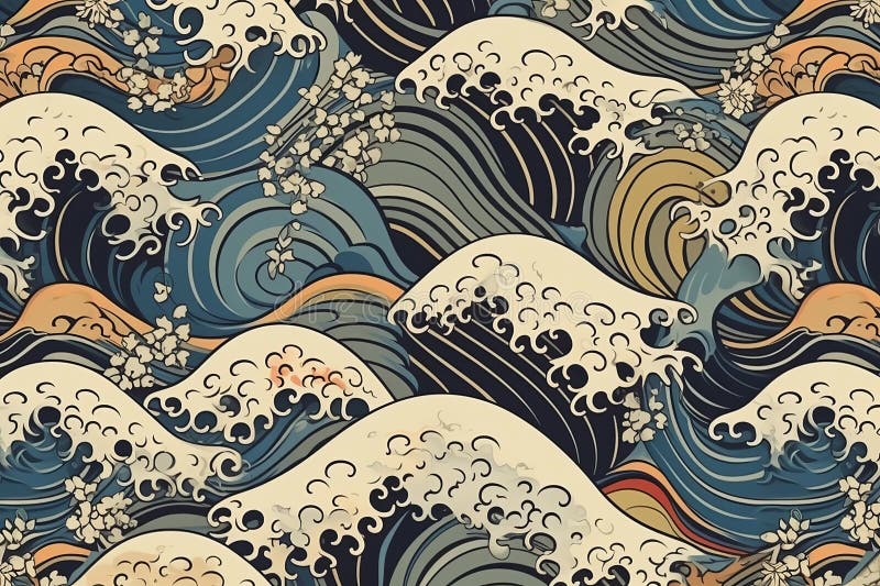 Beautiful Japanese Wave Pattern Design Generative AI Stock Illustration ...