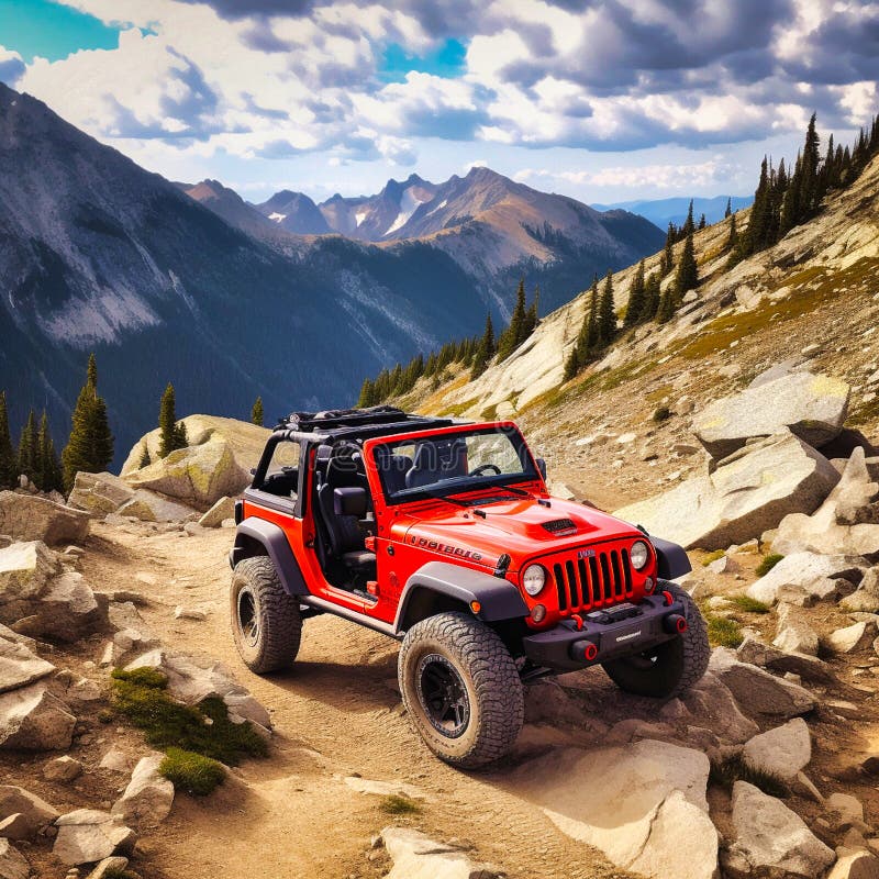 Beautiful Jeep Wrangler on the Mountain, Generative AI Stock ...