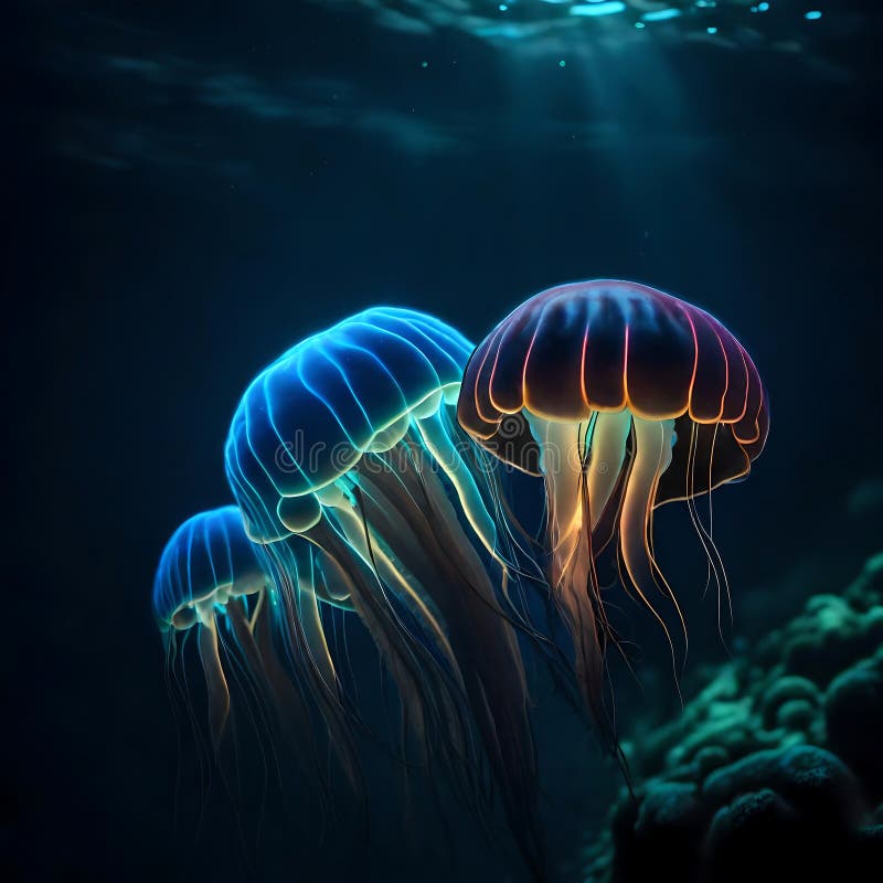Beautiful Jellyfish Under the Sea - Ai Generated Image Stock ...