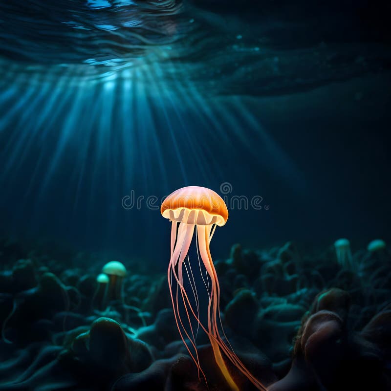 Beautiful Jellyfish Under the Sea - Ai Generated Image Stock ...