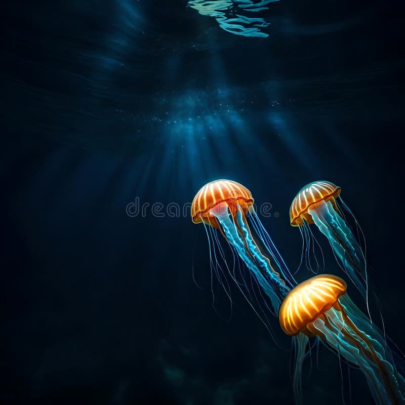 Beautiful Jellyfish Under the Sea - Ai Generated Image Stock ...