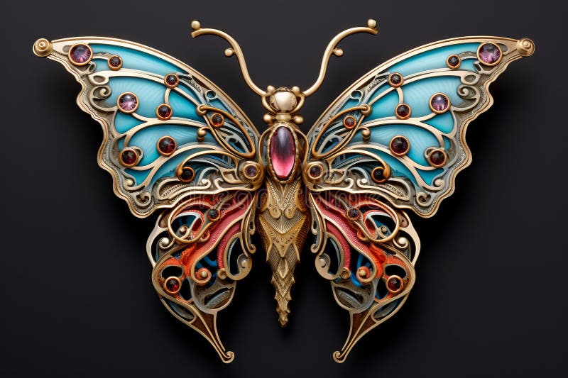 Beautiful Jewel Gold Butterfly on Black Stock Illustration ...